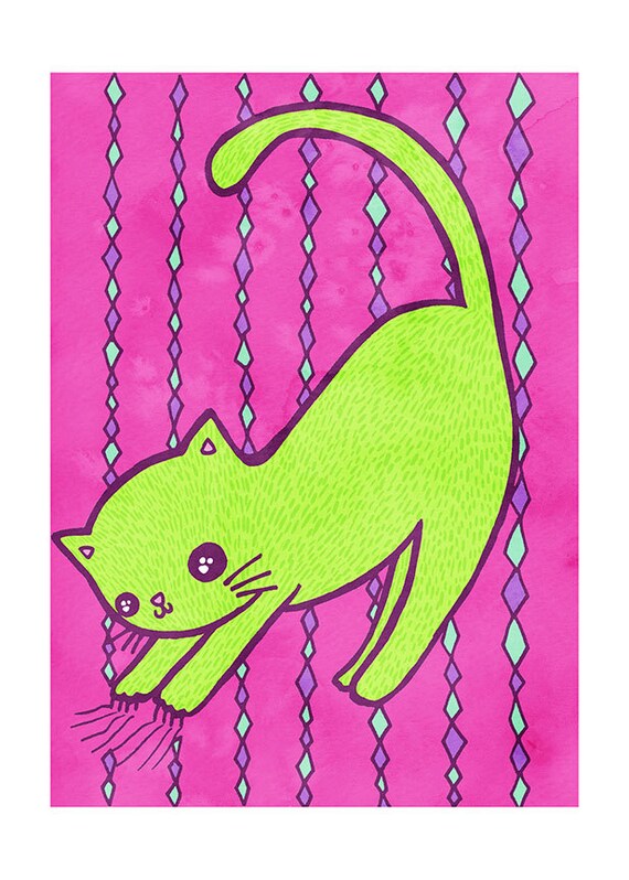 Items similar to Scratching Cat 5x7 Illustration Print on Etsy