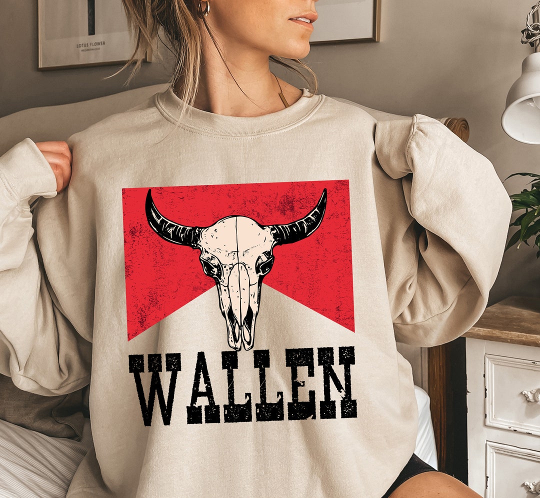 Wallen Bullhead Sweatshirt, Cowboy Wallen Shirt, Wallen Western Hoodie ...
