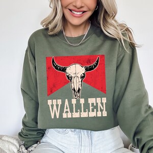 Wallen Bullhead Sweatshirt, Cowboy Wallen Shirt, Wallen Western Hoodie ...