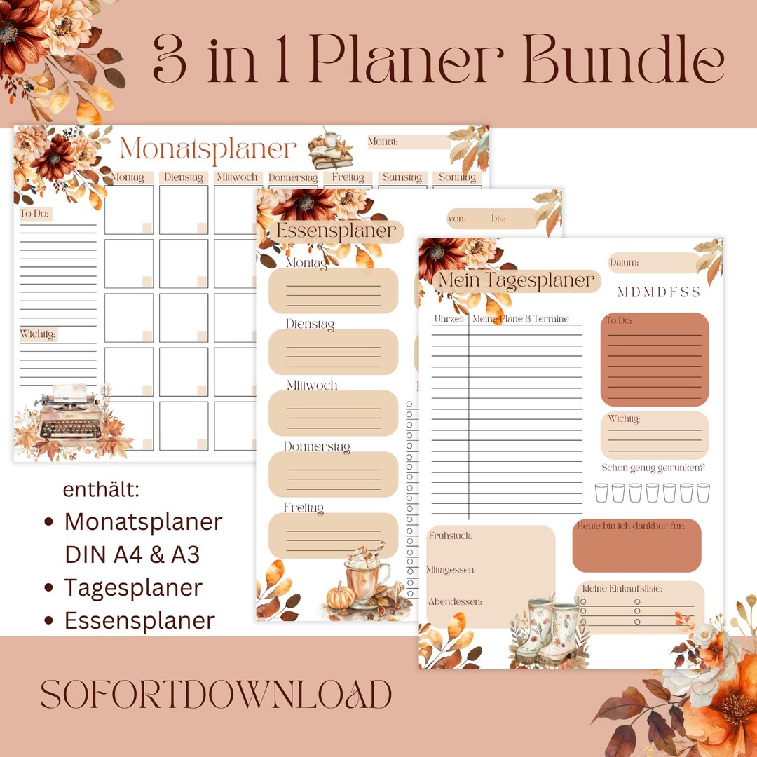 3 in 1 Planner Set for Printing | Digital | for Printing | German ...