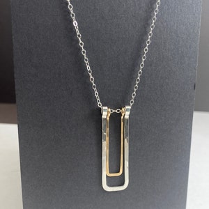 Long Silver and Gold Rectangle Pendant Necklace, Geometric Jewelry - Etsy