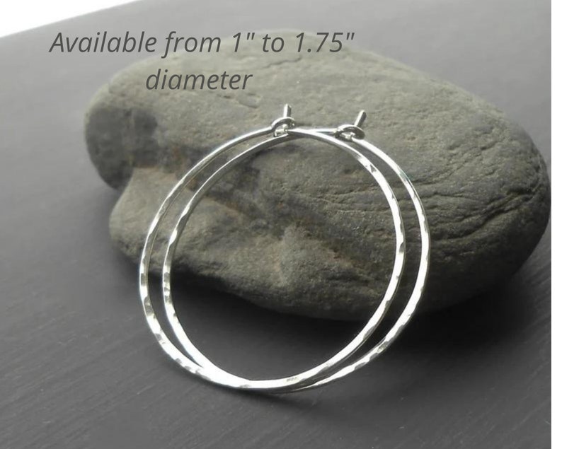 Thin Hammered Sterling Silver Hoop Earrings Medium Large - Etsy