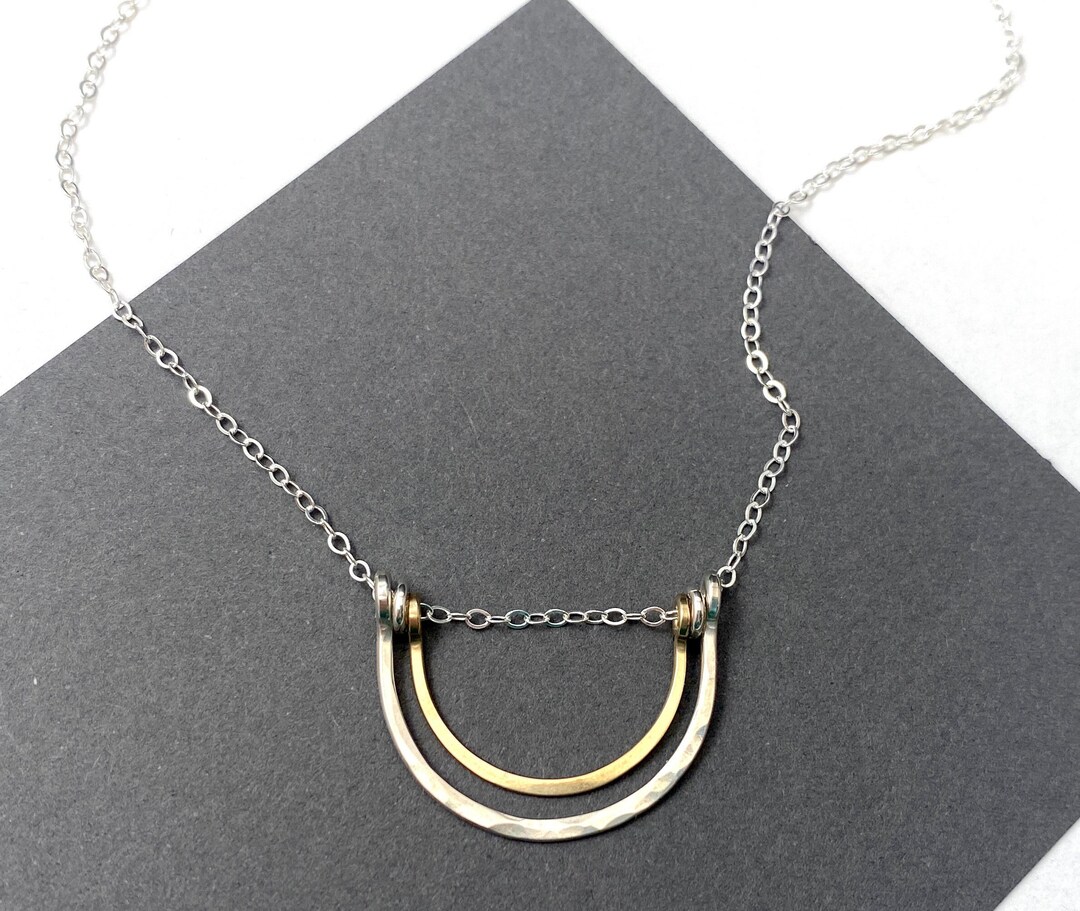 Mixed Metal Half Circle Necklace Sterling Silver and Gold - Etsy