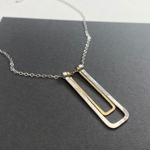 Long Silver and Gold Rectangle Pendant Necklace, Geometric Jewelry - Etsy