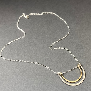 Mixed Metal Half Circle Necklace, Sterling Silver and Gold Filled ...