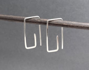 19mm/17mm Silver Rectangle U Hoop Earrings Sterling Silver 925, Plain ...
