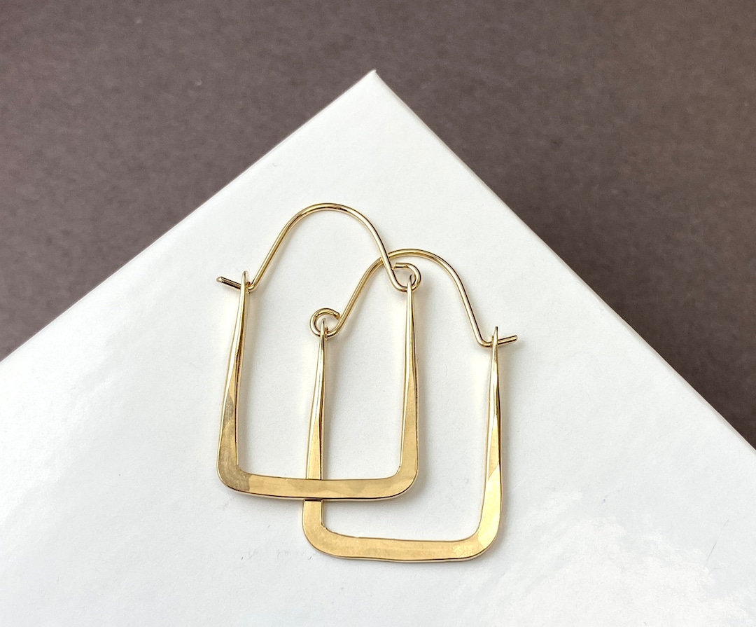 Square Gold Hoop Earrings, Sterling Silver or Gold Filled Rectangle Hoops - Etsy
