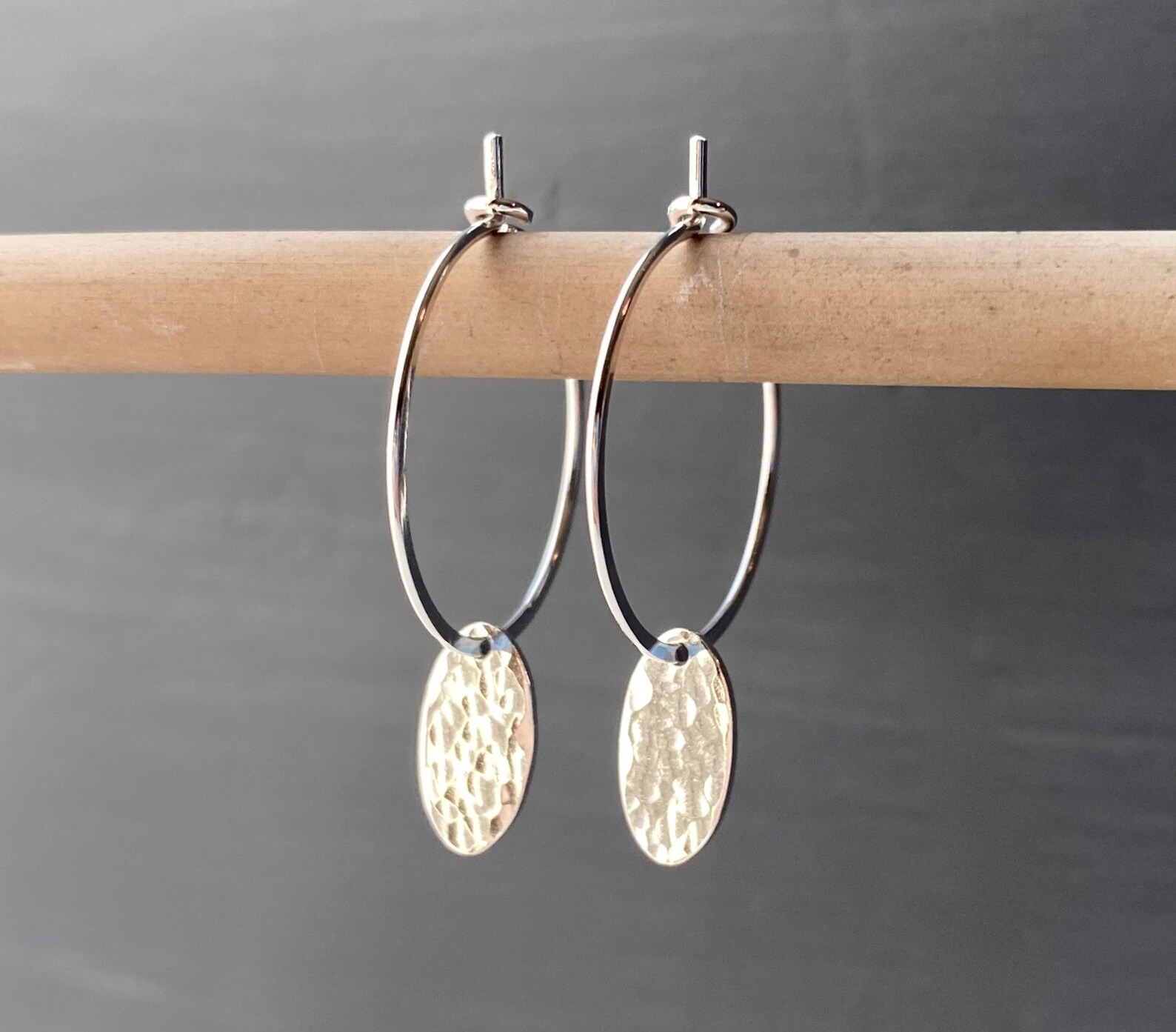 Small Silver Hoop Earrings With Charm Sterling Silver Disc | Etsy