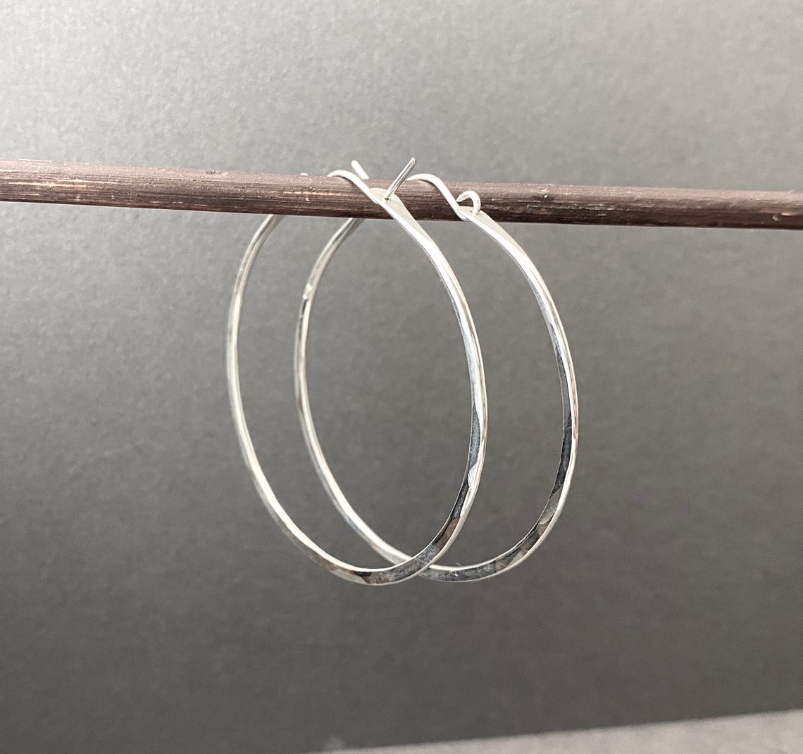 Large Silver Hoop Earrings Thick Hammered Sterling Silver | Etsy