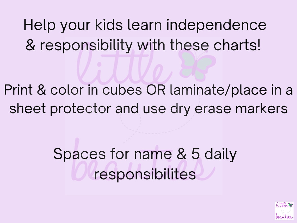 Daily Responsibility Chart for Kids, Printable Chore Chart, Daily ...