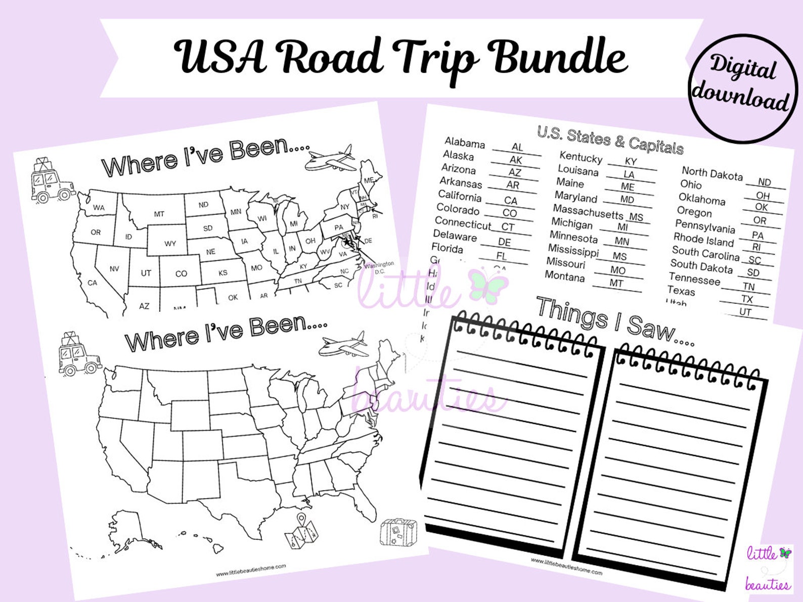 U.S. Road Trip Bundle, Where I've Been Map, Kids Road Trip Map ...
