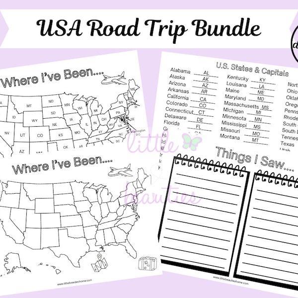 U.S. Road Trip Bundle, Where I've Been Map, Kids Road Trip Map ...