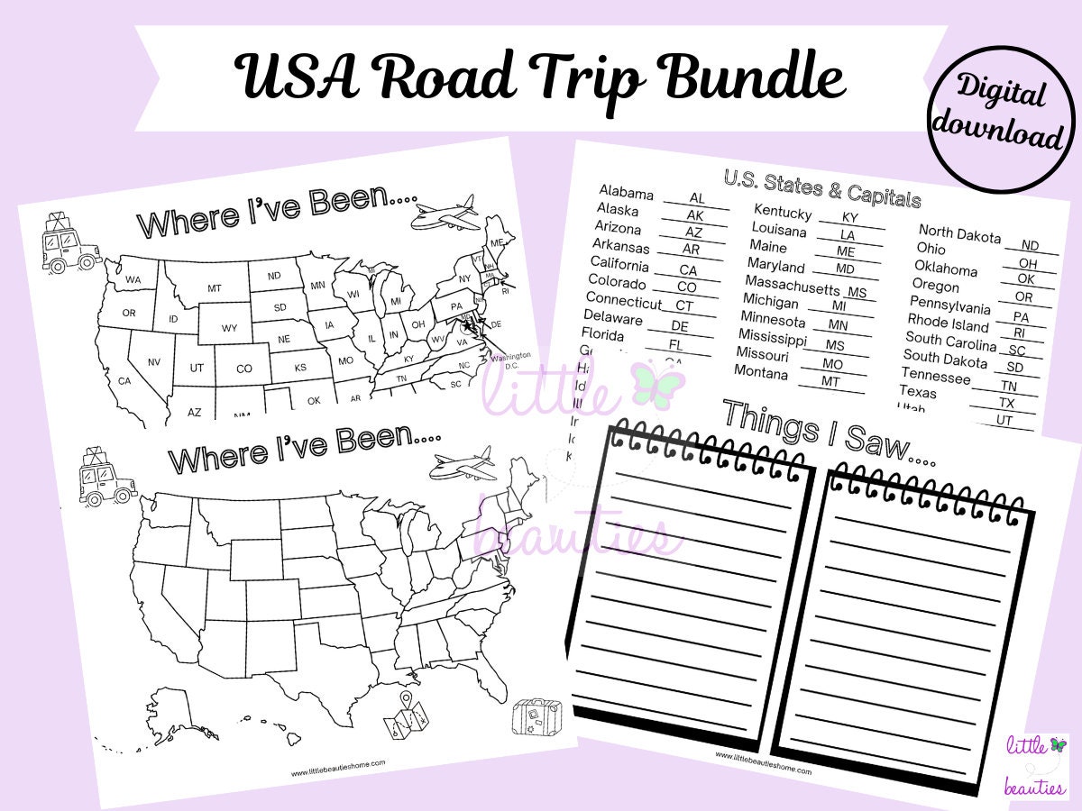 U.S. Road Trip Bundle, Where I've Been Map, Kids Road Trip Map ...