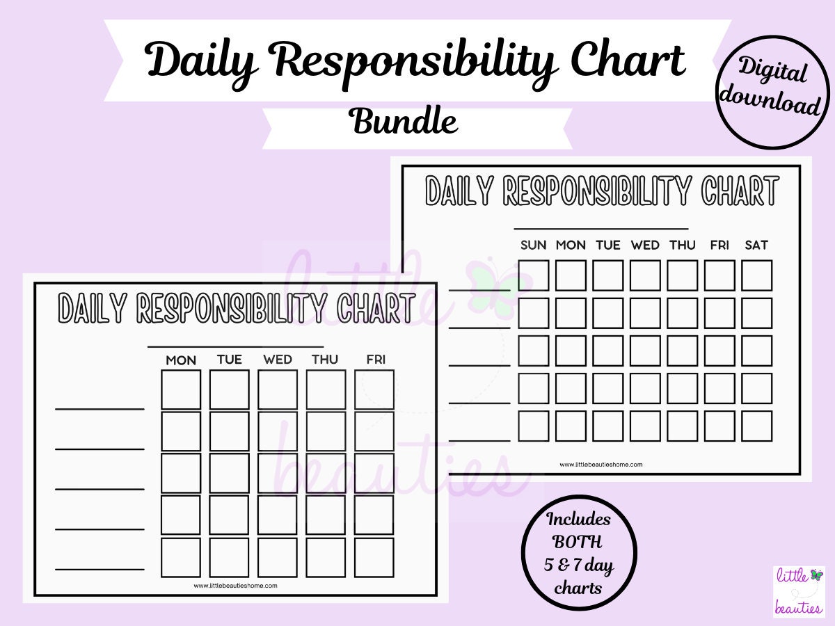 Daily Responsibility Chart for Kids, Printable Chore Chart, Daily ...