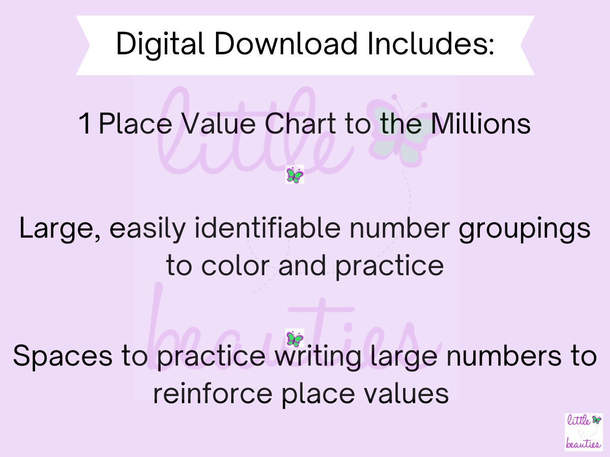 Place Value Chart to the Millions, Printable Place Value Chart ...