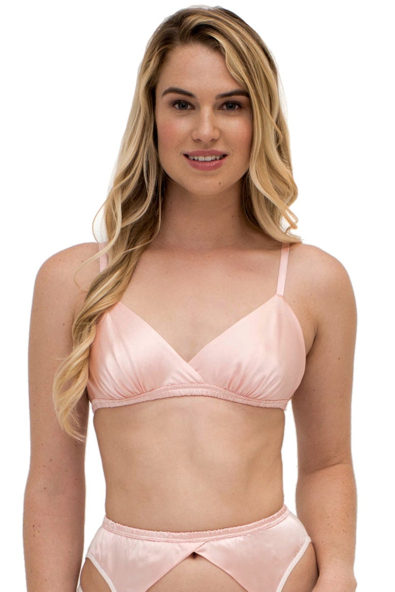 Louisa Pink Silk Bralette 100 Silk Satin Triangle Bra Bras Etsy
