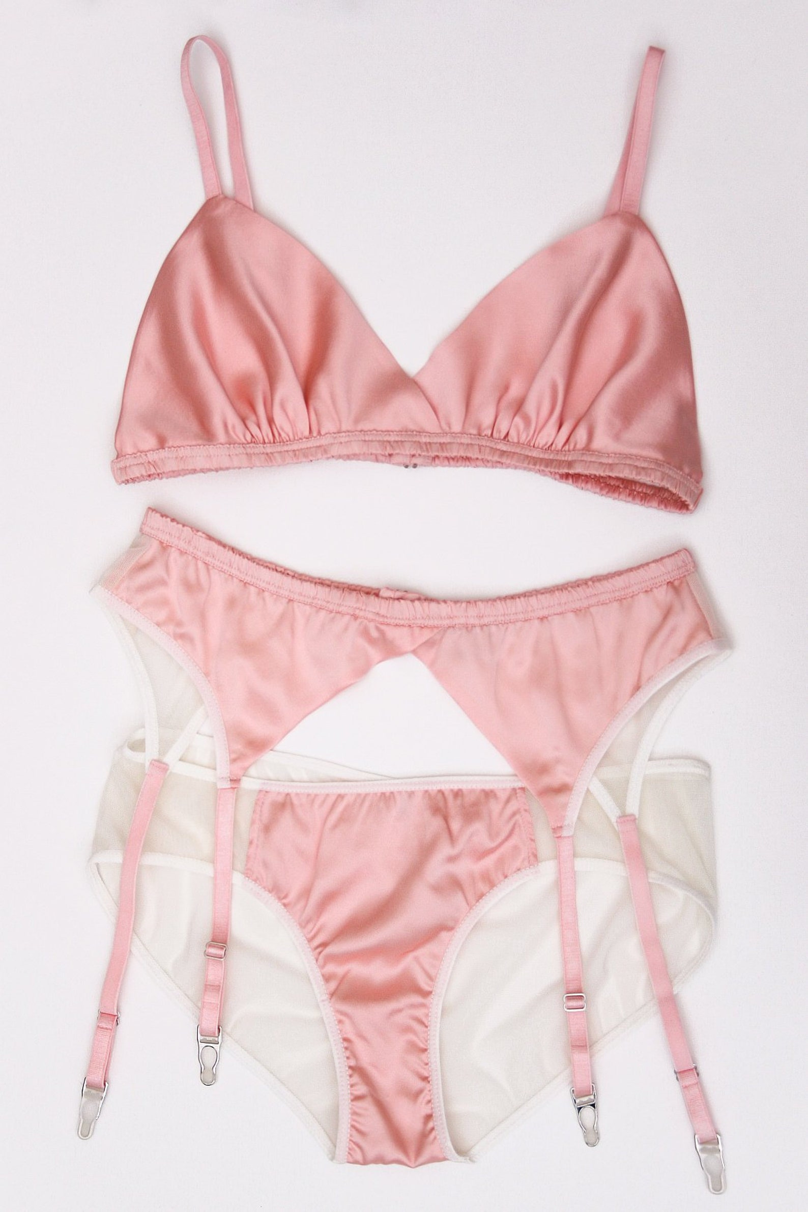 Louisa Pink Silk Bralette 100 Silk Satin Triangle Bra Bras Etsy
