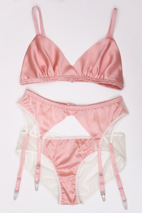 Louisa Pink Silk Bralette 100 Silk Satin Triangle Bra Bras Etsy