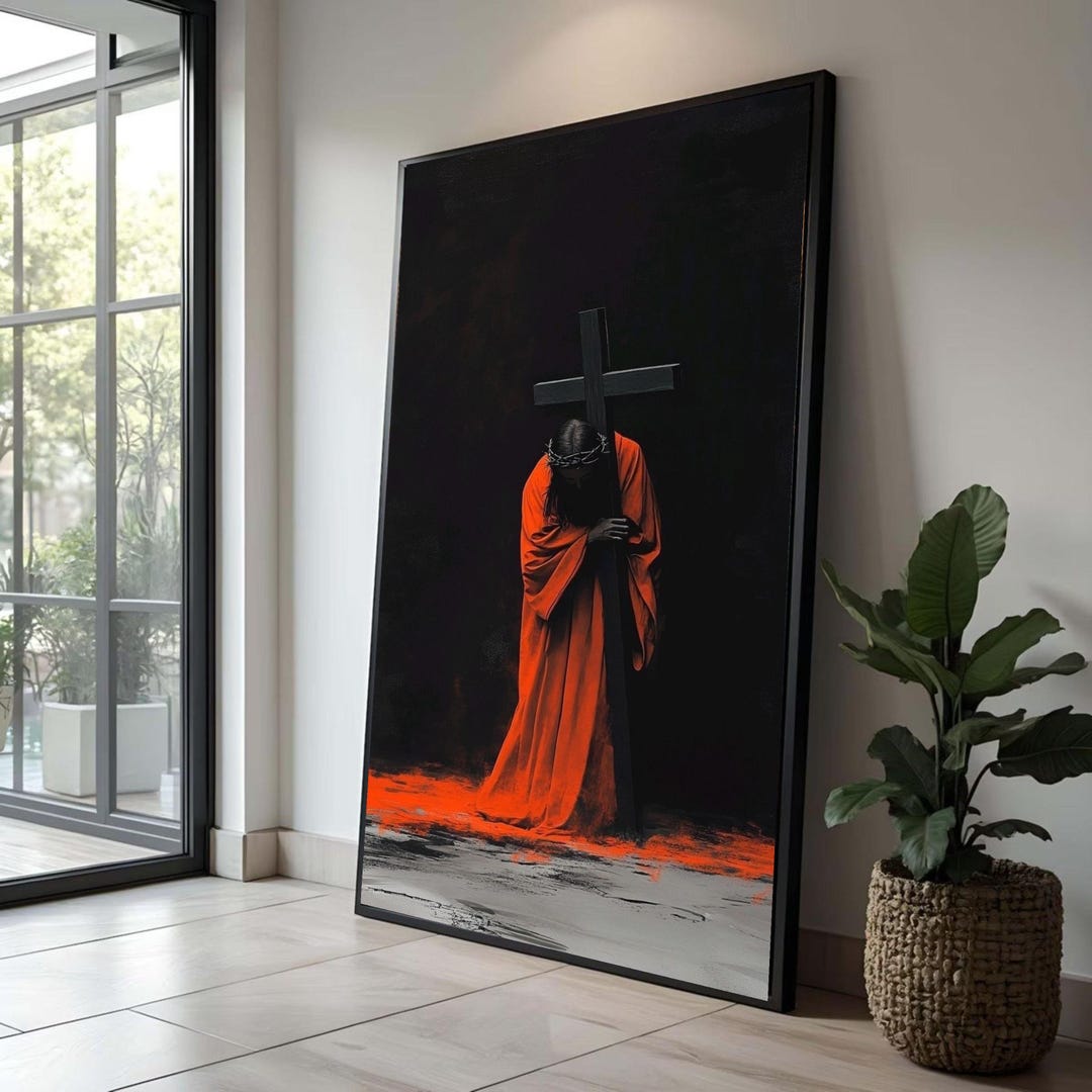 Jesus Carrying Cross Canvas, Religious Wall Art, Crown of Thorns ...