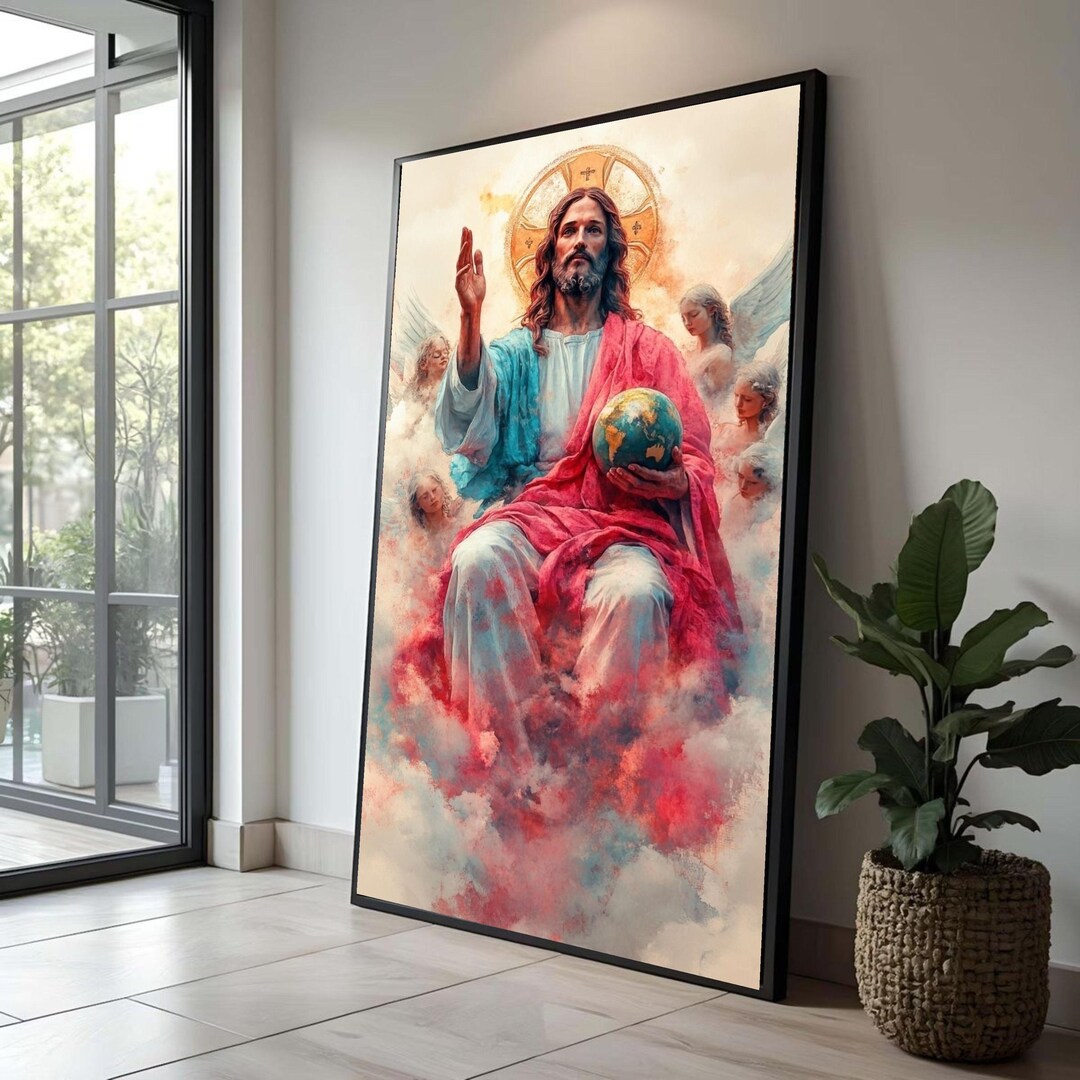 Jesus Christ With Earth Globe, Divine Blessing Canvas Wall Art ...