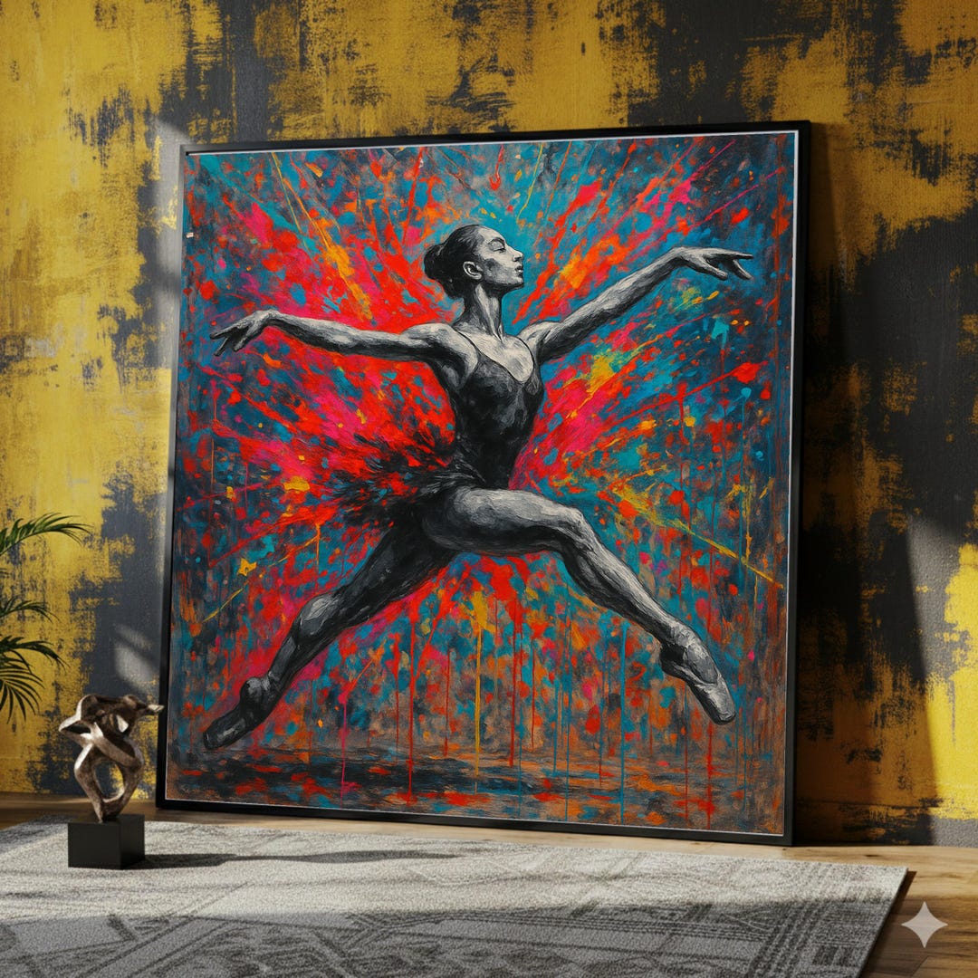Dynamic Ballet Dancer Canvas, Modern Abstract Wall Art, Colorful Dance ...