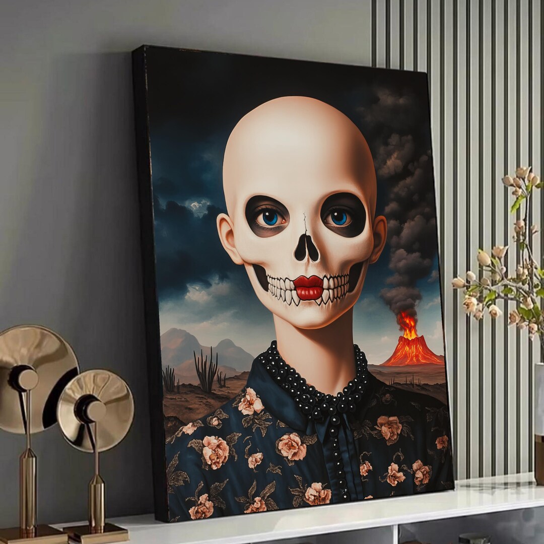Surreal Portrait With Skull Makeup, Volcanic Eruption Canvas, Dark ...