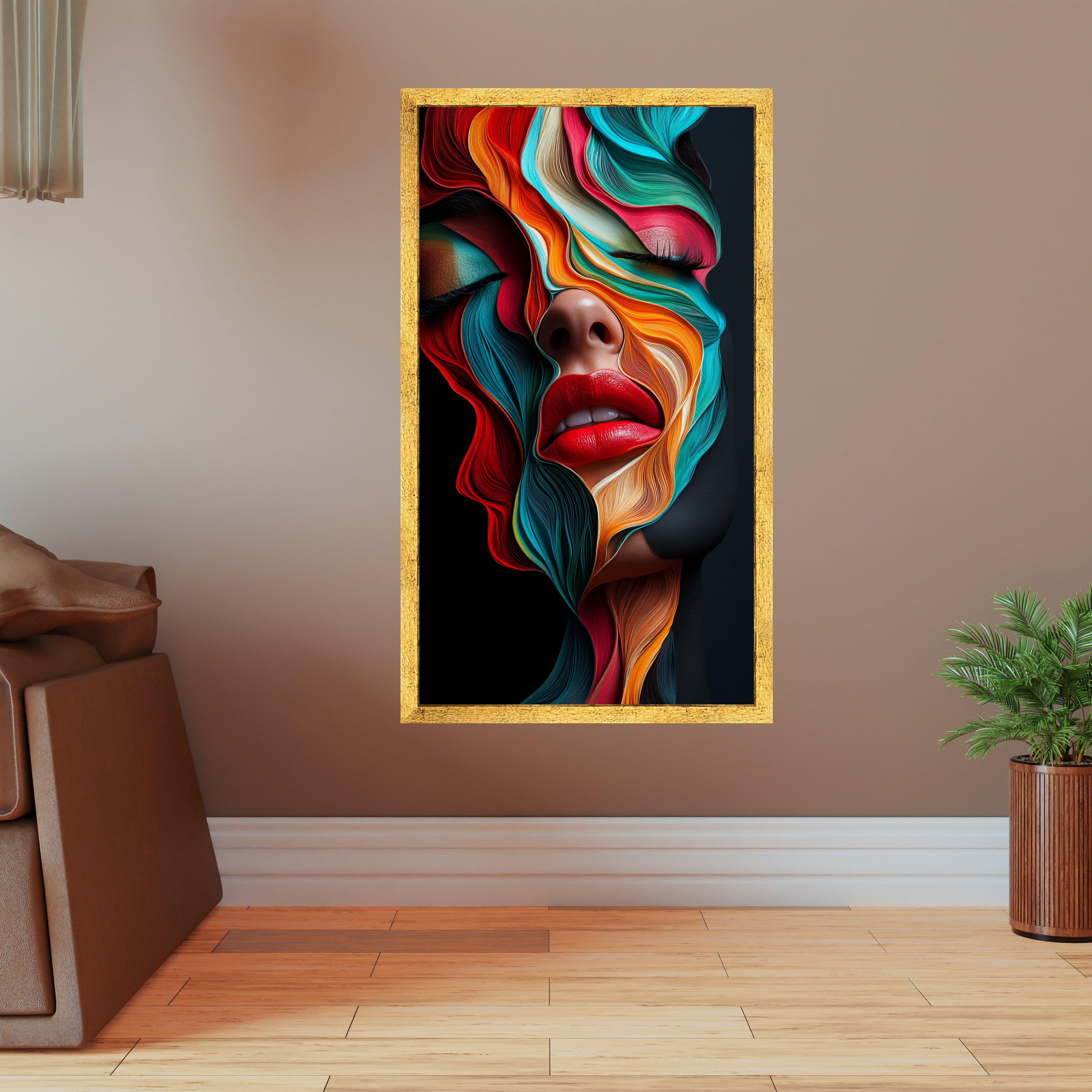 Abstract Female Face Canvas, Colorful Swirl Portrait Art, Modern Wall ...