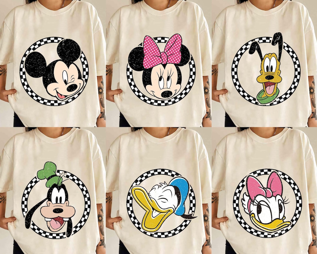 Customize All Disney Characters Checkered Vintage Shirt, Retro Mickey ...