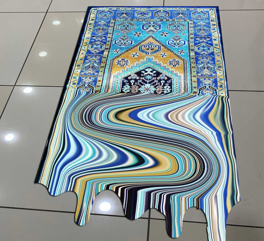 Melting Oriental Design Rug, Irregular Shaped Rug, Psychedelic ...