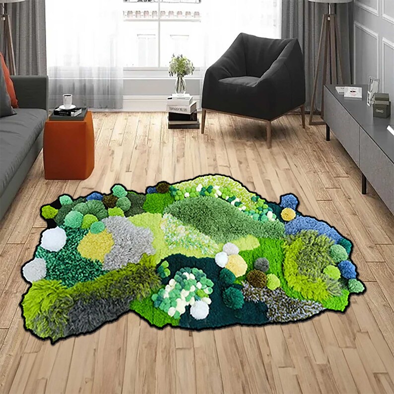 Green Moss Rug, Moss Look Soft Digital Print Carpet, Custom Rugs, Moss ...