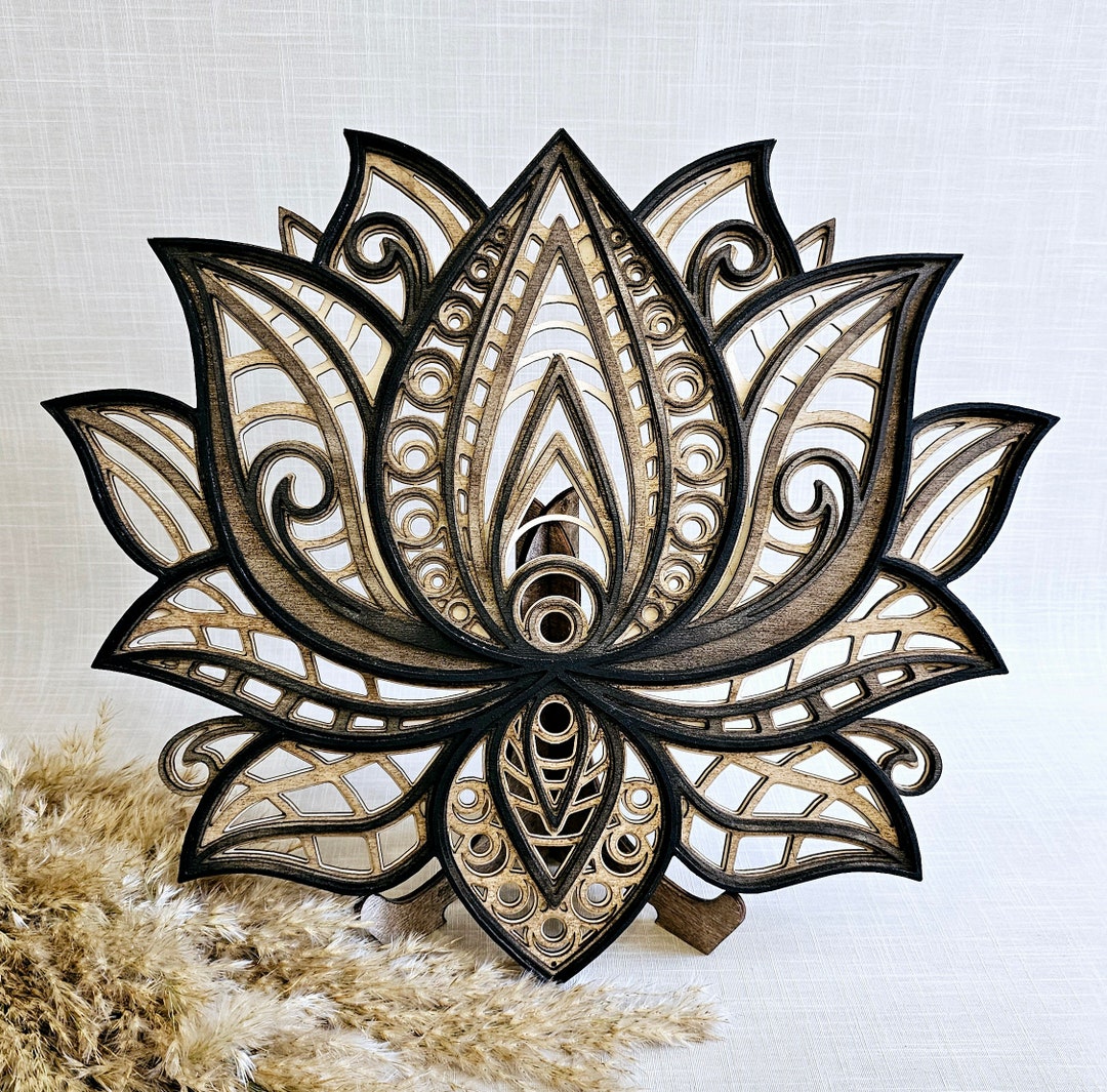 Leradlazerart Lotus Flower Wooden Wall Art, Wall Decor Living Room, 3D ...