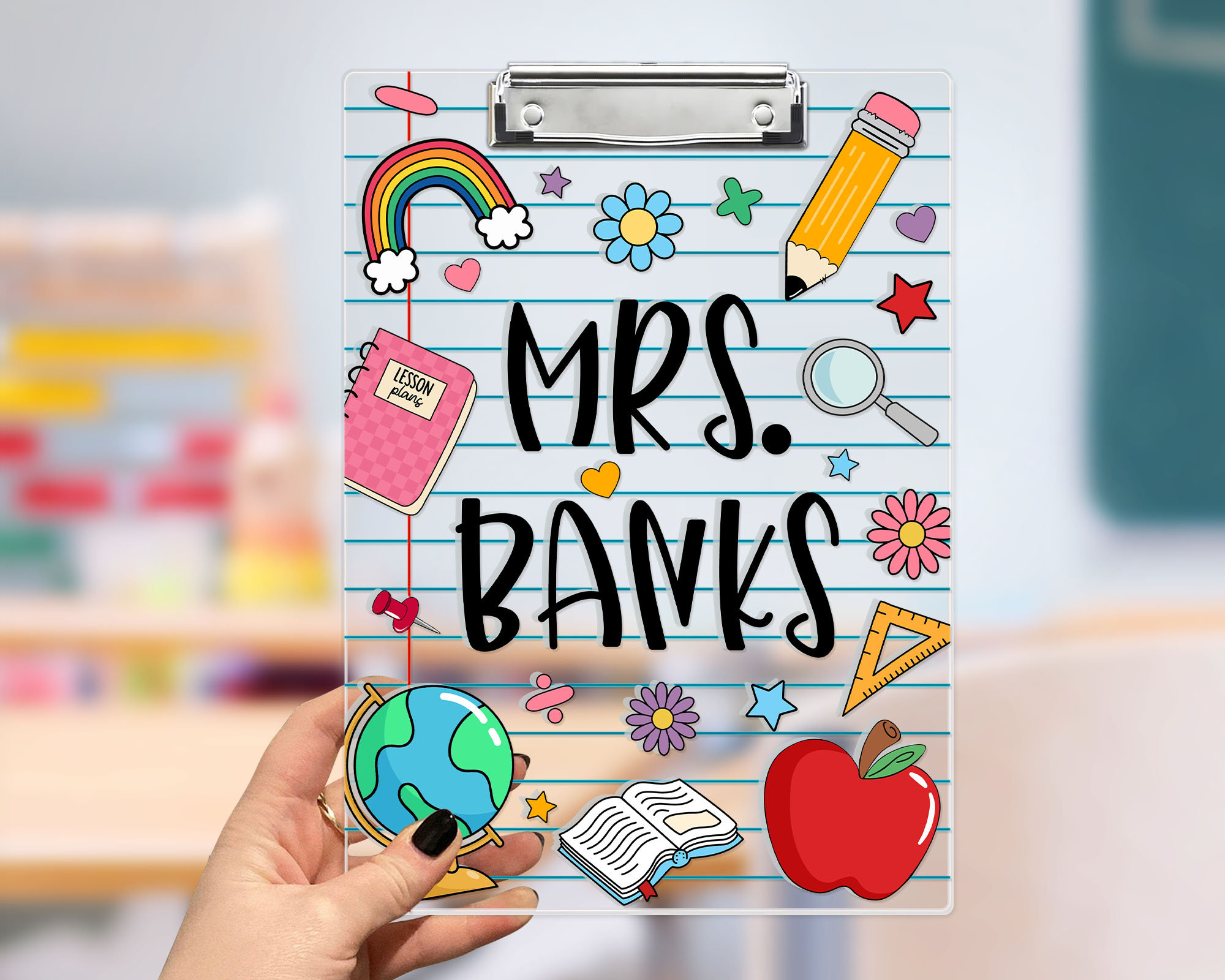 Personalized Teacher Clipboard, Custom Teacher Name Clipboard, Groovy ...