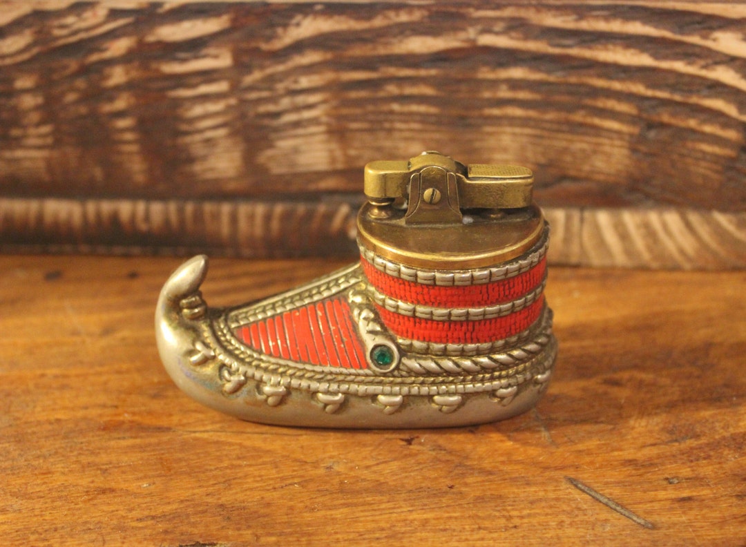 Vintage Brass & Enamel Genie Boot Lighter Made in Japan - Etsy