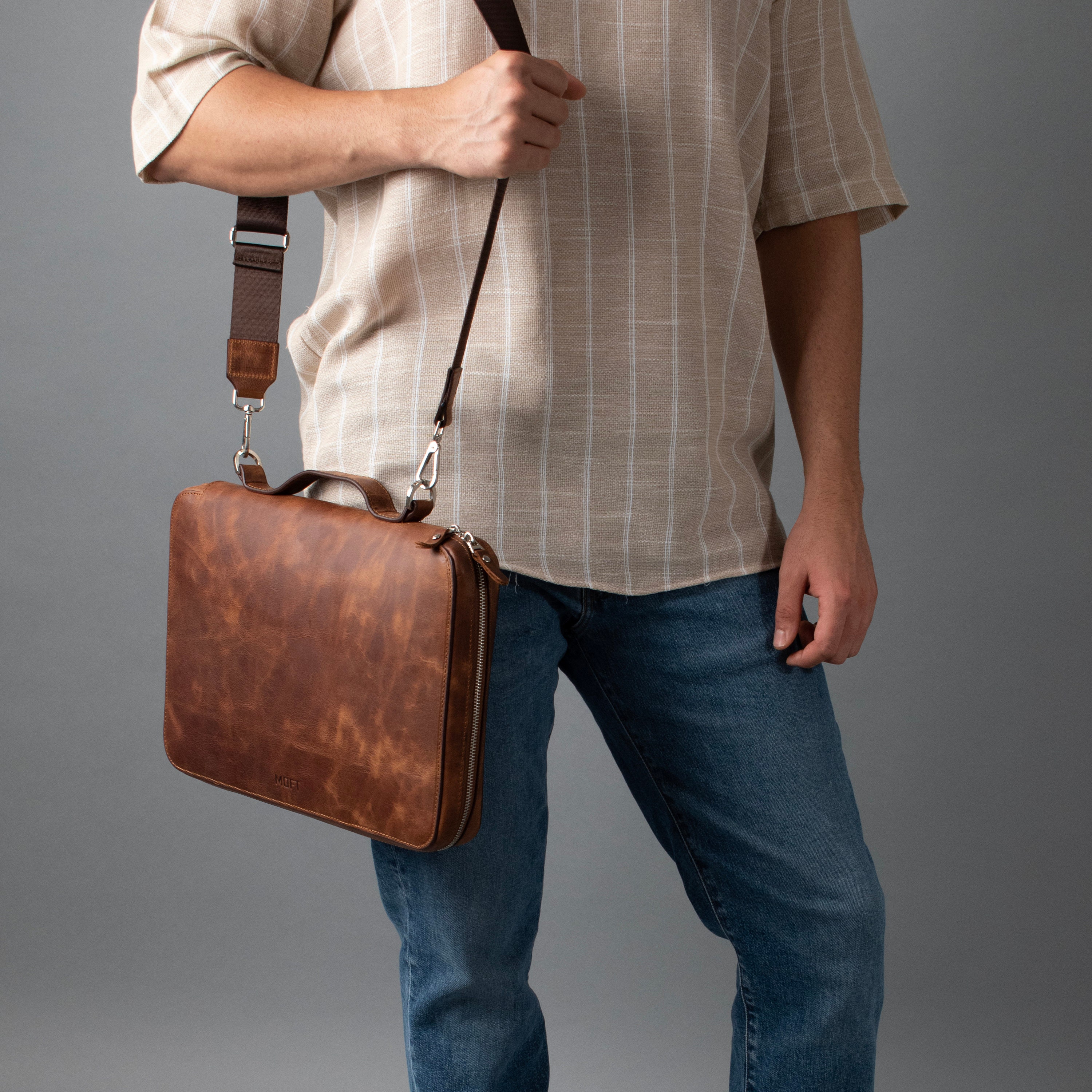 Leather Slim Organizer Bag - Leather Briefcase - for Laptops up to 14 ...