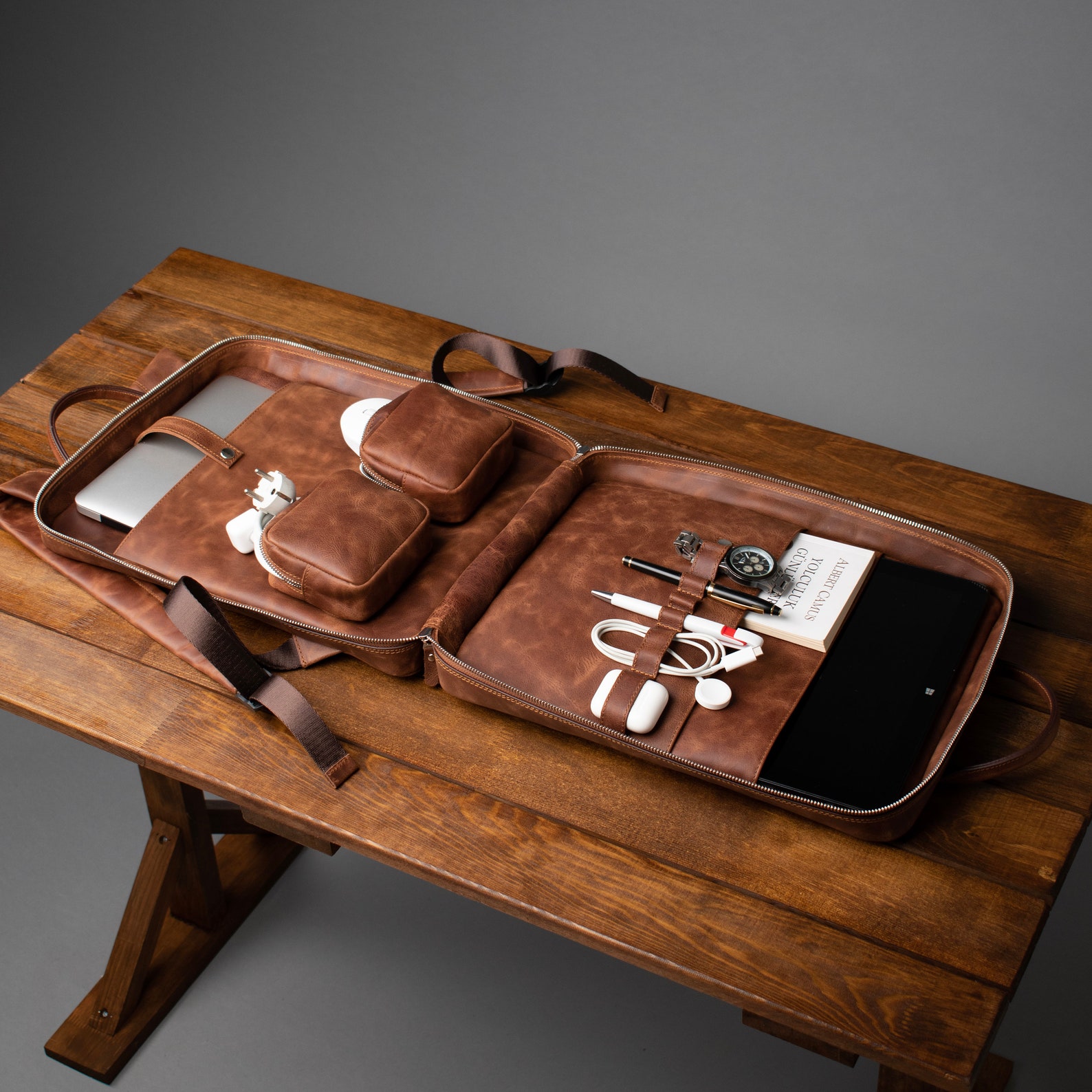 Full Grain Leather Backpack, Leather Organizer Laptop Backpack, Leather ...