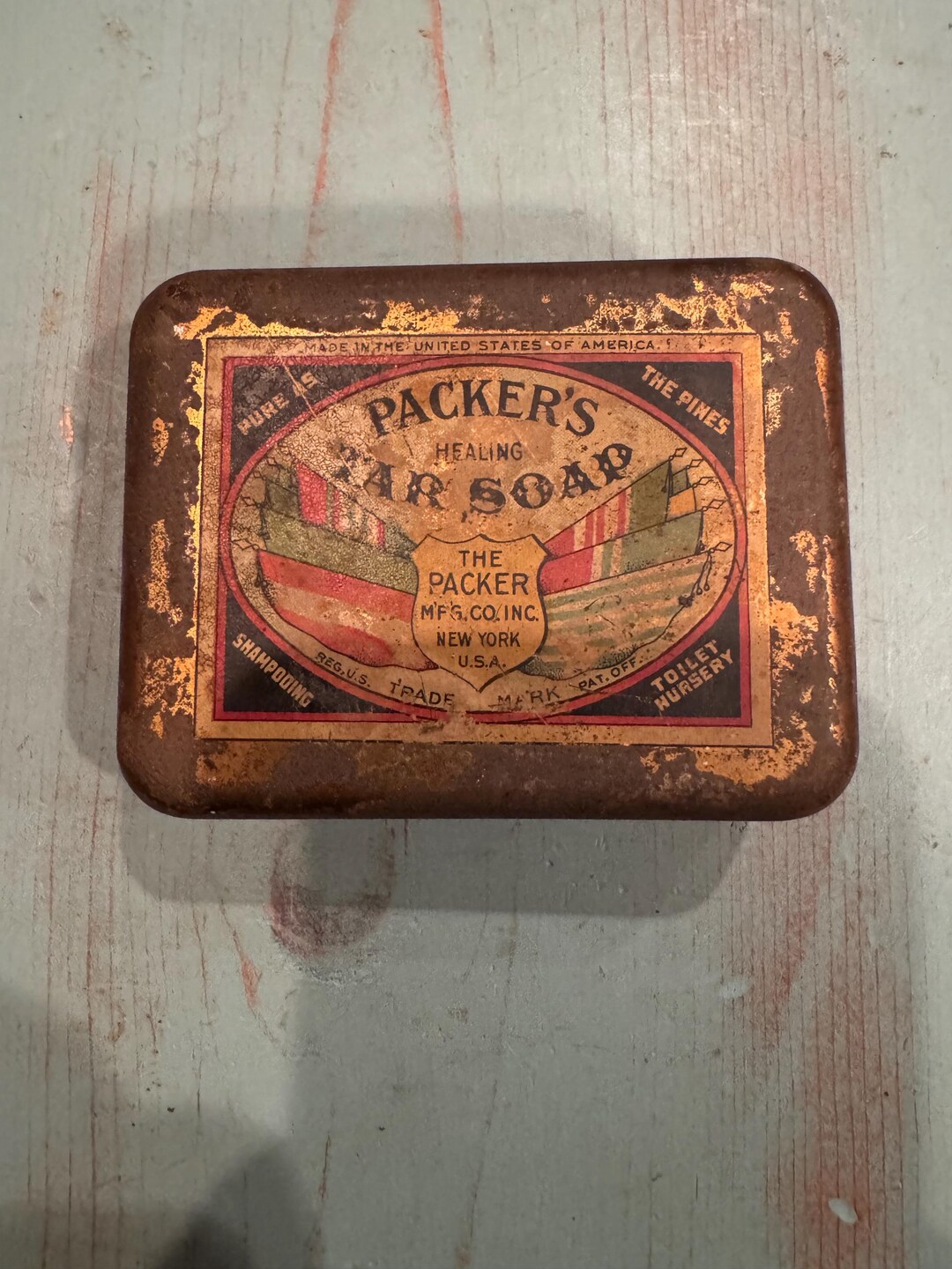 Vintage Packers Healing Tar Soap Empty Tin the Packer Mfg. Co. NY WITH ...