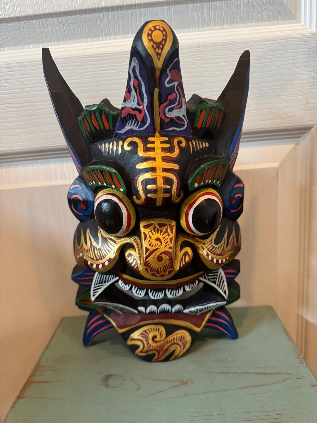 Balinese Wood Mask Barong Singh Hand Carved Black Indonesian Wall ...