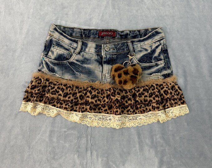 Reworked Denim Gyaru Y2k Leopard Print Low-waist Mini Skirt Halloween ...