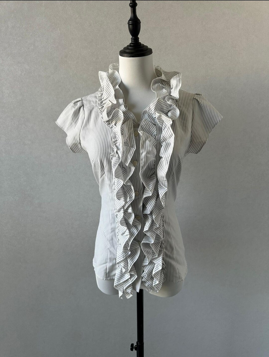 Japanese Brand White Striped Ruffle Shirt - Etsy