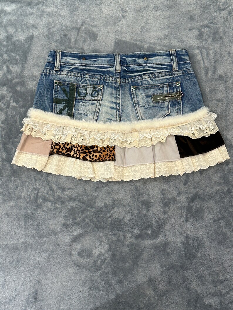Reworked Denim Gyaru Y2k Floral Lace Low-waist Mini Skirt - Etsy