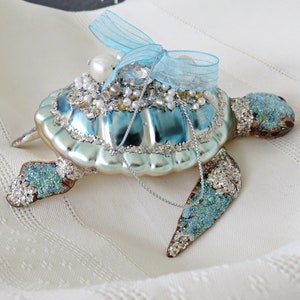 Turtle Ornament, Mercury Glass Bling Turtle Christmas Tree Ornament ...