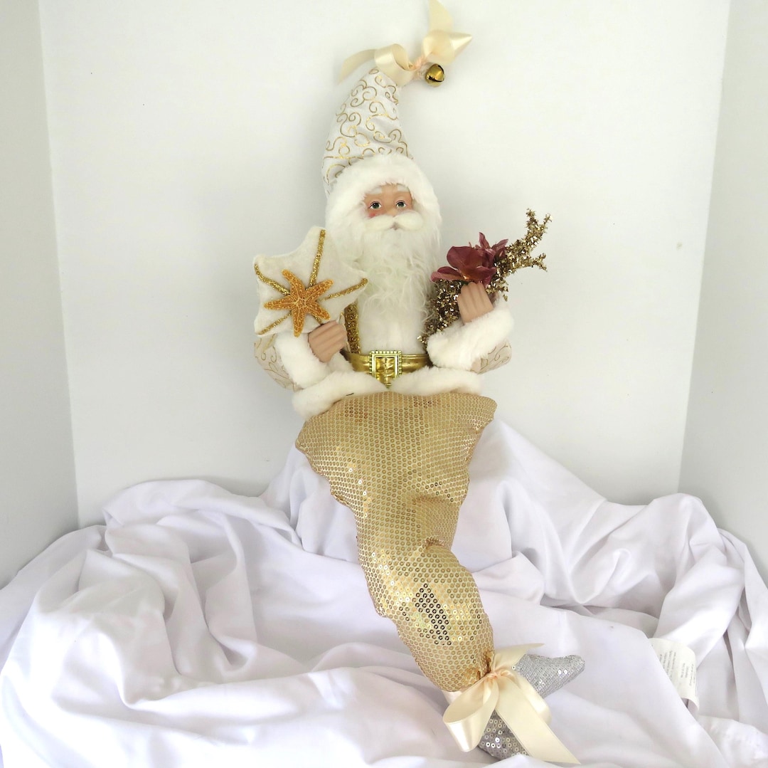 Coastal Mermaid Santa, Coastal Mantle Decor, Santa With Mermaid Tail ...