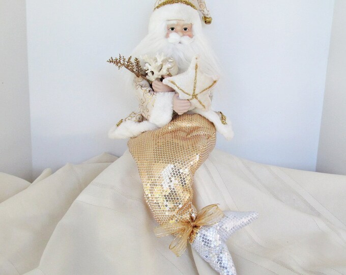 Coastal Mermaid Santa Coastal Mantle Decor Santa With - Etsy