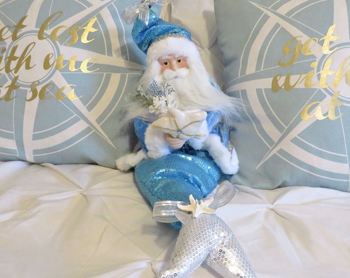 Coastal Mermaid Santa, Coastal Mantle Decor, Santa With Mermaid Tail ...