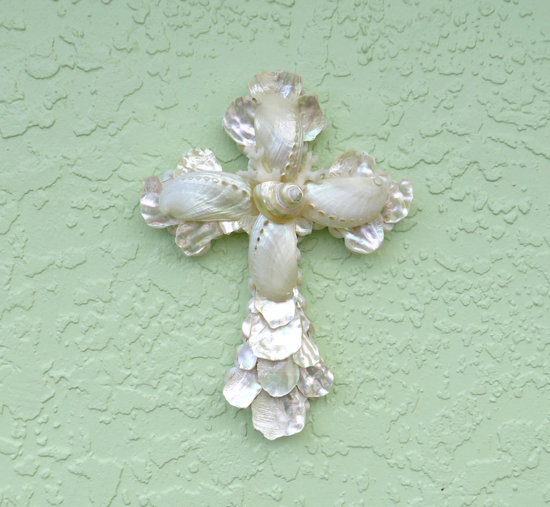 Shell Cross, Abalone Shell Crucifix, Cross With Shells and Lacy Coral ...