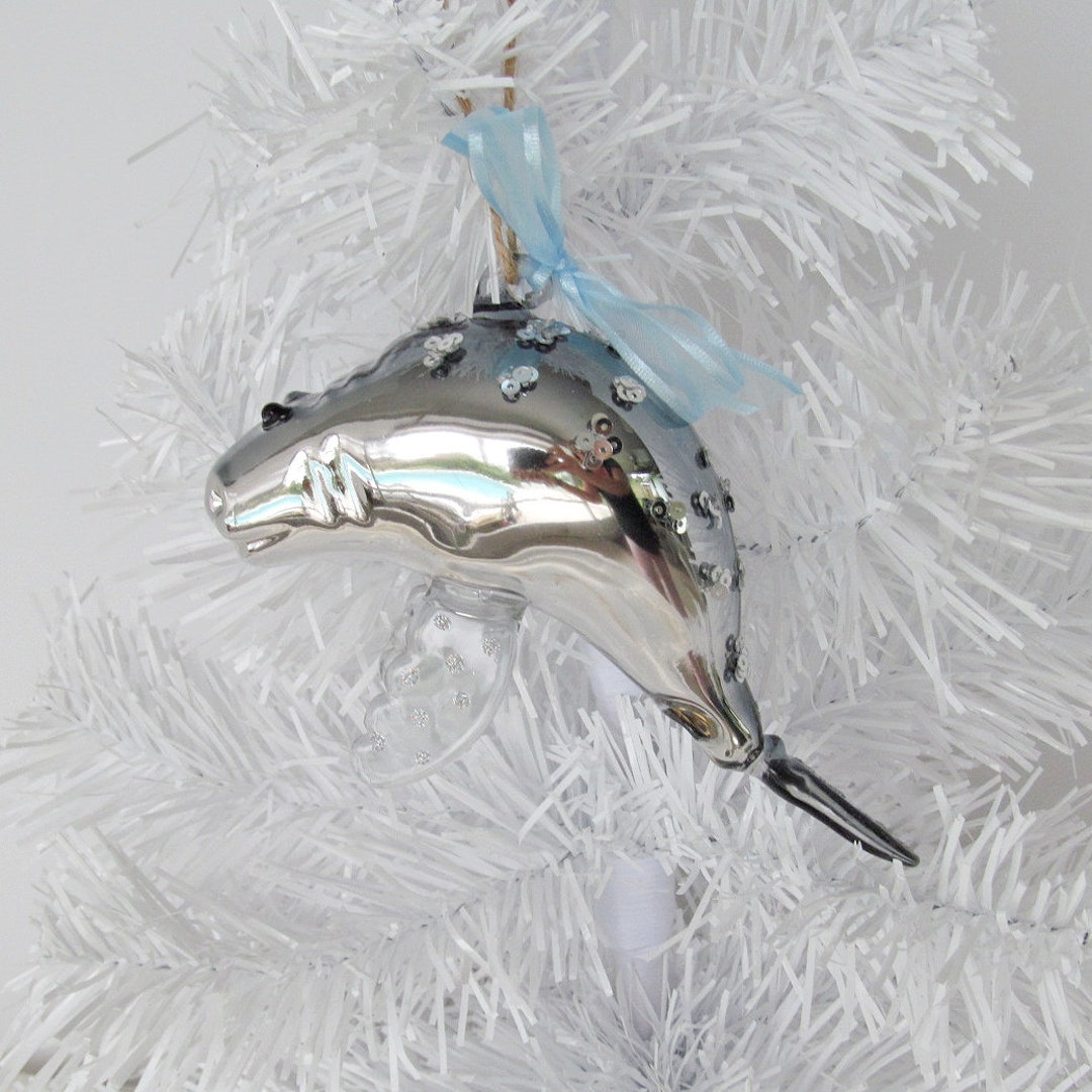 Manatee Ornament, Glass Manatee Christmas Tree Ornament, Silver Blue ...