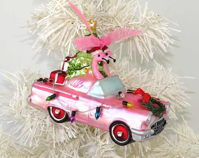 Pink Flamingo Classic Car Ornament, Flamingo Pink Car Xmas Ornament ...