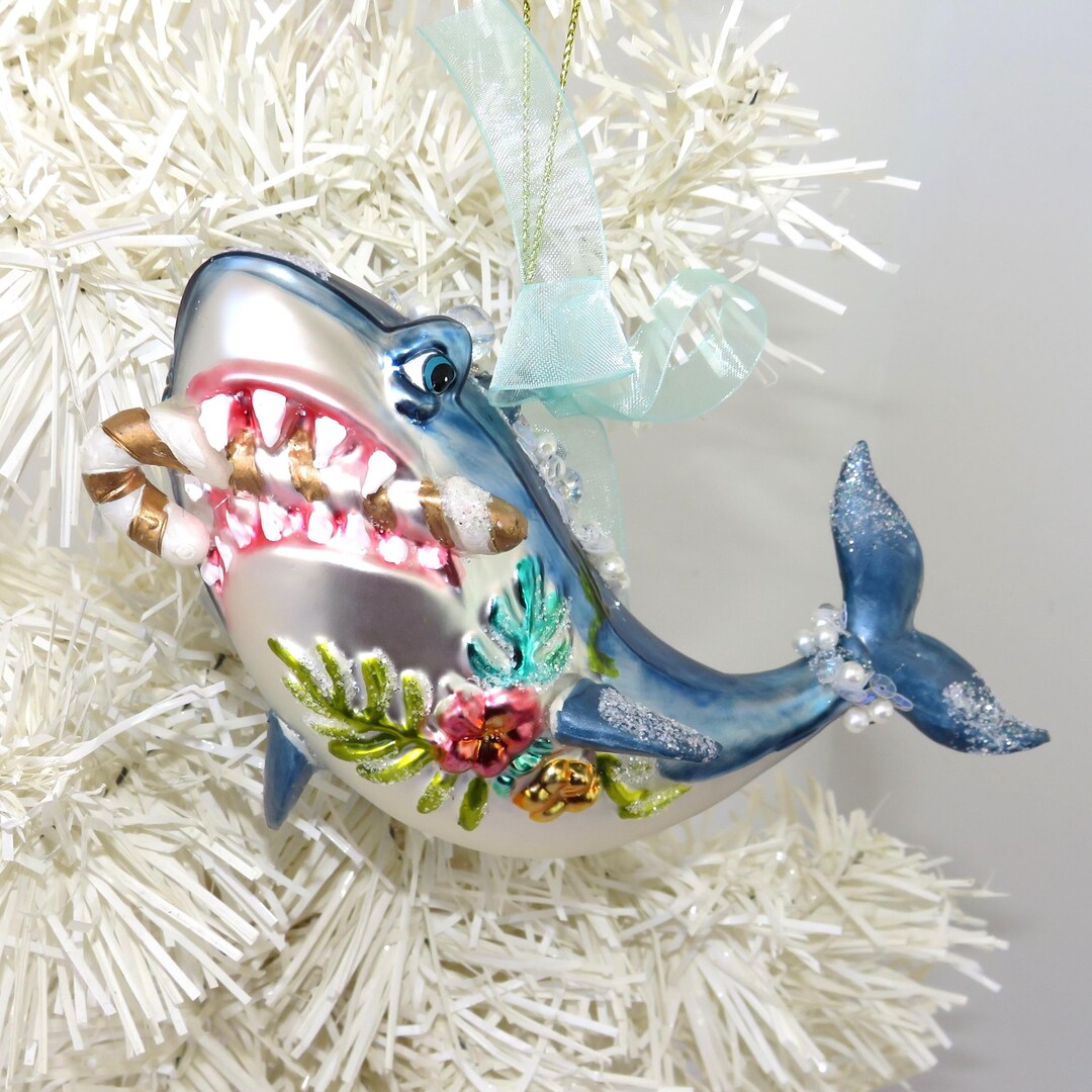 Shark With Candy Cane Ornament, Shark Christmas Ornament, Bling Mercury ...