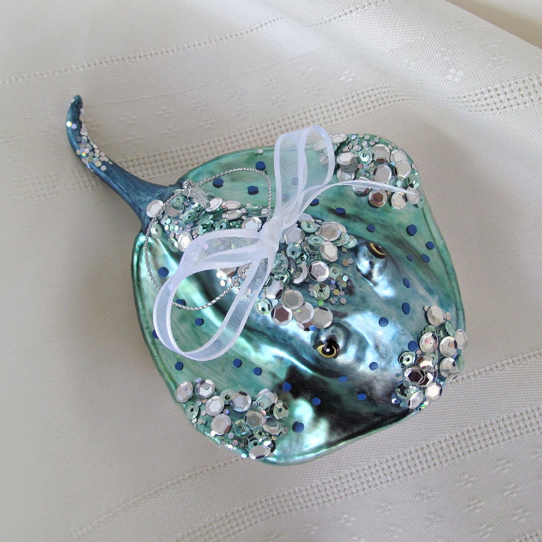 Sting Ray Ornament, Glass Stingray Christmas Tree Ornament, Aqua Blue ...