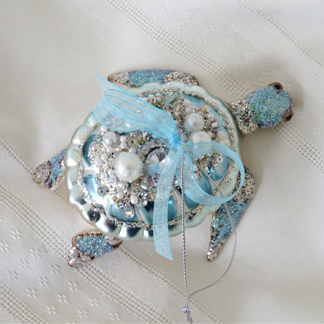 Turtle Ornament, Mercury Glass Bling Turtle Christmas Tree Ornament ...